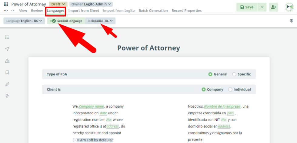 Dual Language Documents | Legito